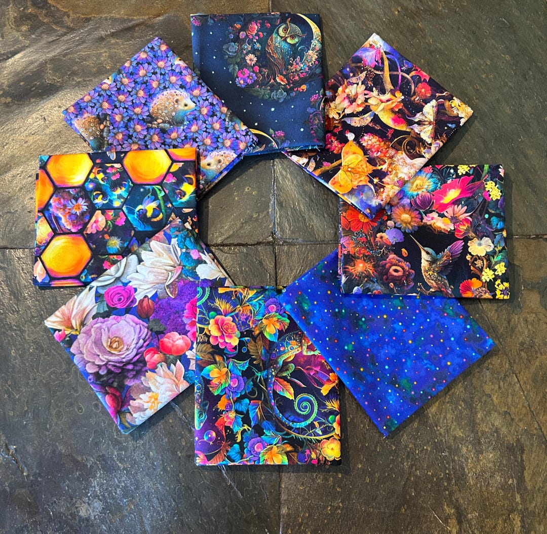 8 Pc Night Garden Fat Quarter Bundle W Optional Panels, Blank Quilting ...