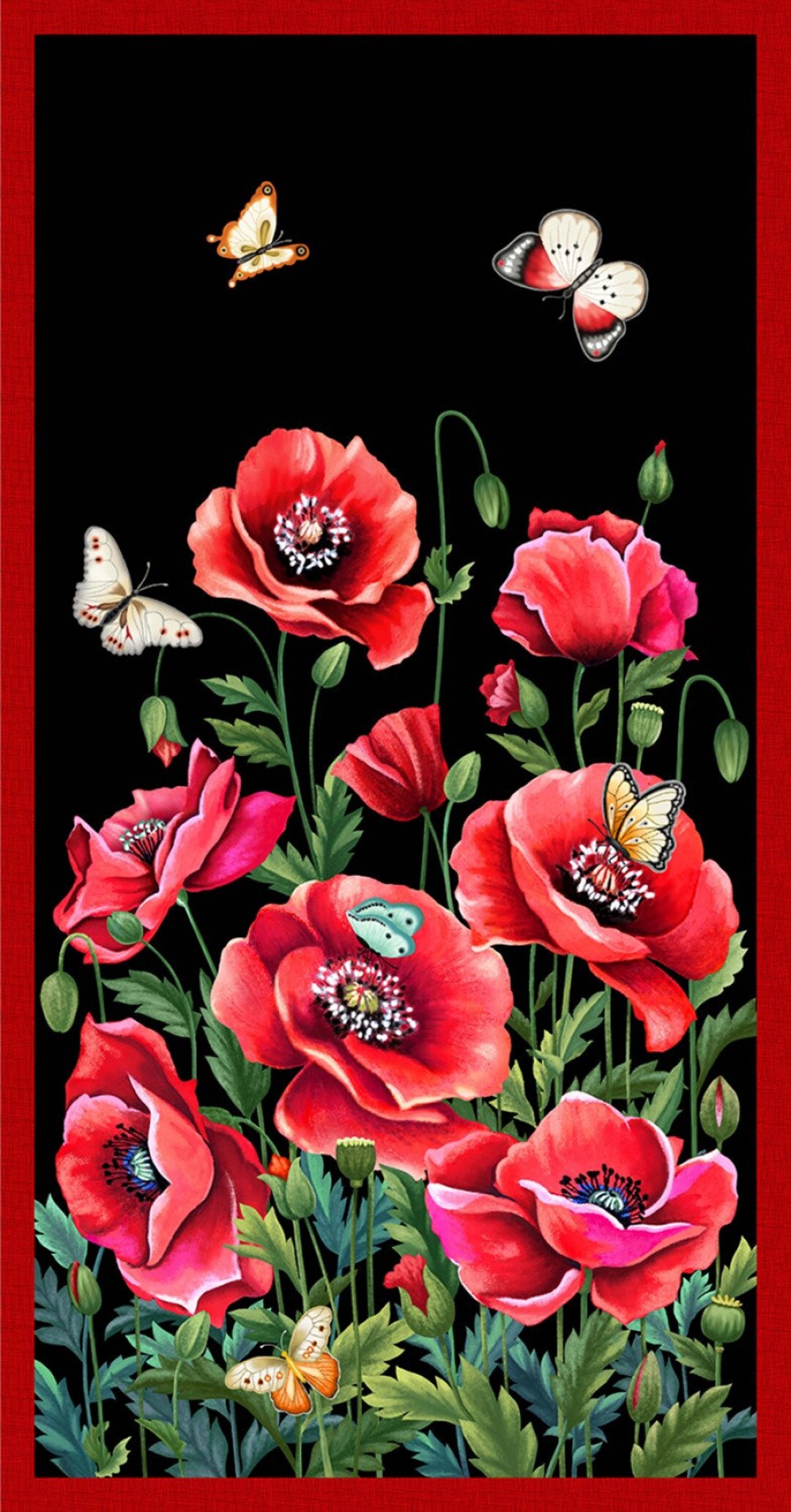 Poppy Panel Cotton Fabric, What's Poppin Michael Miller DCX10821-BLAC ...