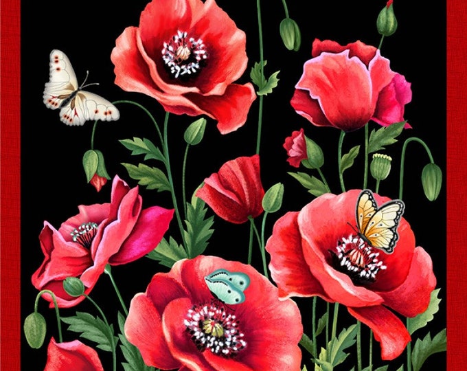 Poppy Panel Cotton Fabric, What's Poppin Michael Miller DCX10821-BLAC ...