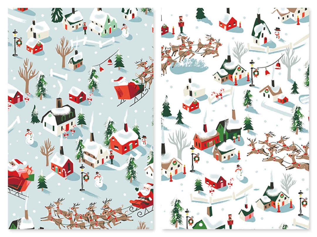 Dash Away Cotton Fabric Twas Riley Blake, Retro Christmas Holiday Santa ...