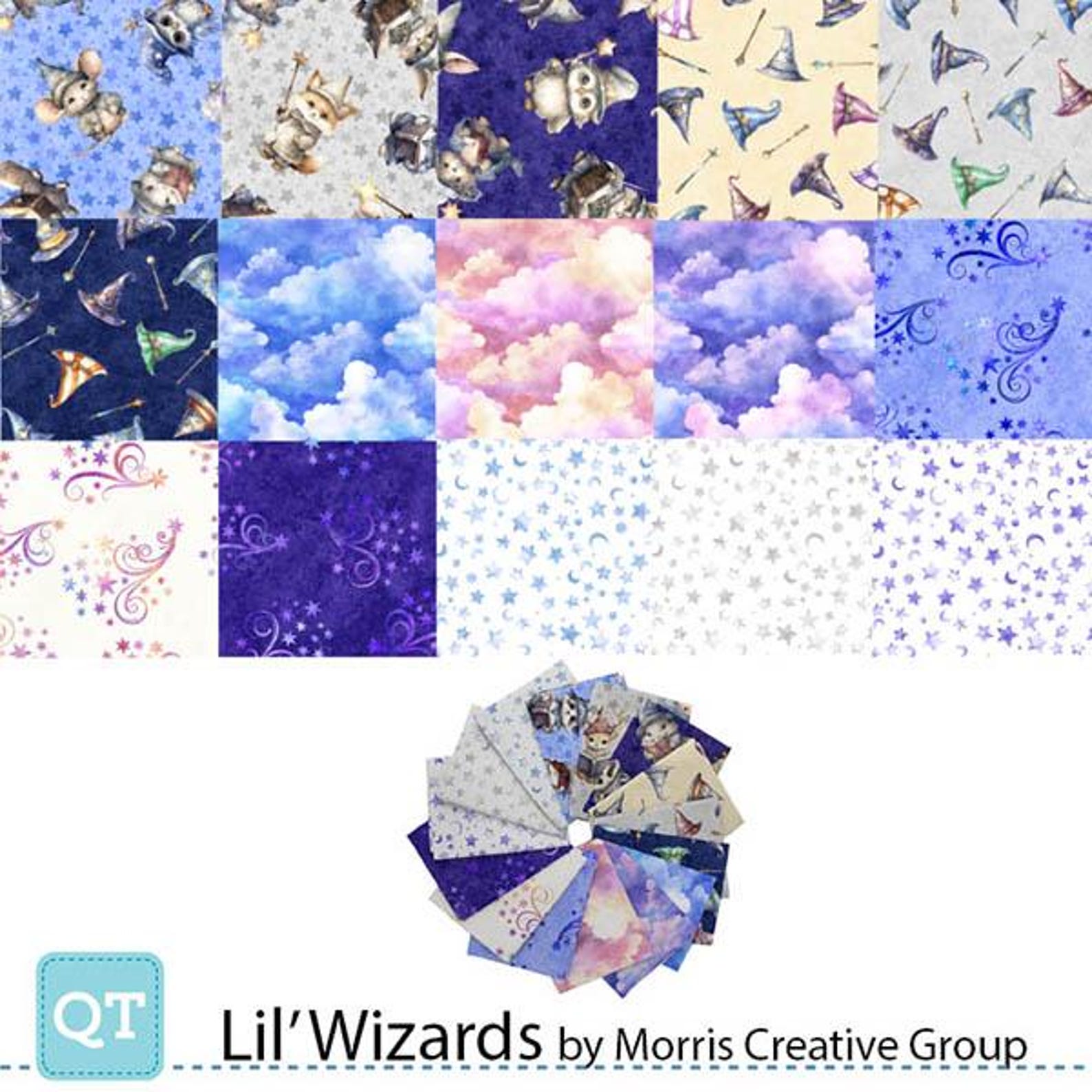 Clouds Cotton Fabric, Lil Wizards 30553 QT Fabric Morris Creative FQ ...