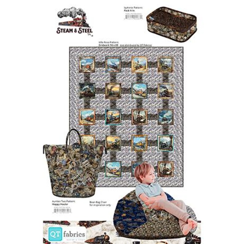 Trains Cotton Fabric, 31633 Steam & Steel, Dan Morris Creative, QT ...