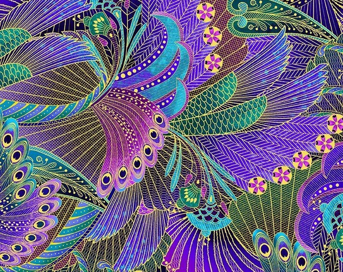 Abstract Metallic Feather Cotton Fabric Empress CM2123 Timeless ...