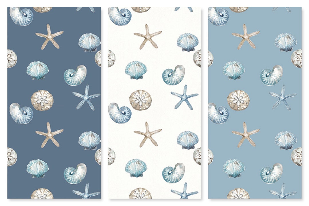 Shell Toss Cotton Fabric, Blue Escape Coastal Riley Blake, BTY FQ Fat ...