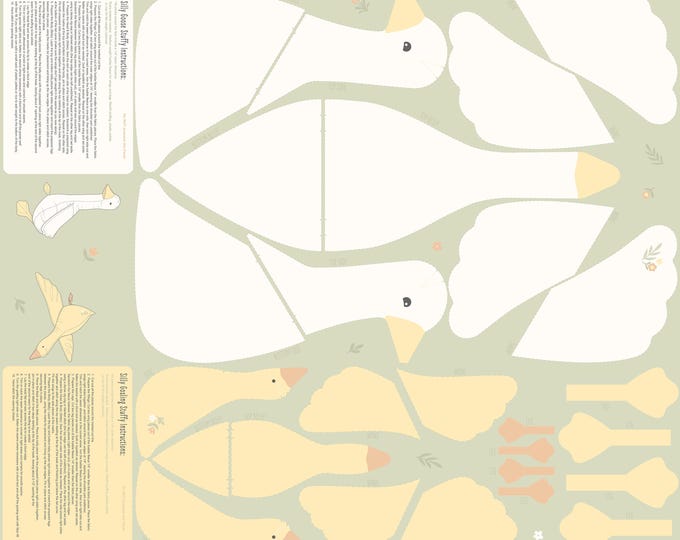 Silly Goose and Gosling Stuffie Flannel Panel Fabric, Silly Goose ...
