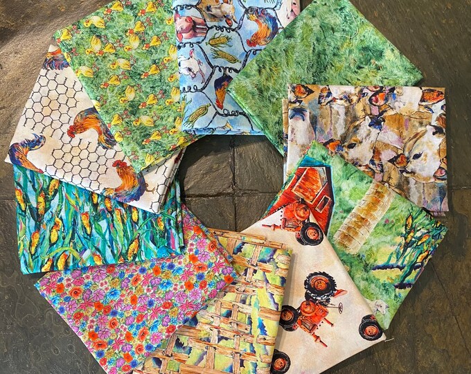 10 Pc Out of Farms Way Fat Quarter Bundle W/optional Panels, Blank Baby ...