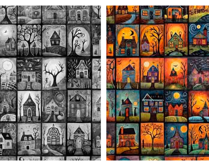 Mini Haunted House Blocks Halloween Cotton Fabric 30387, Creepin' It ...