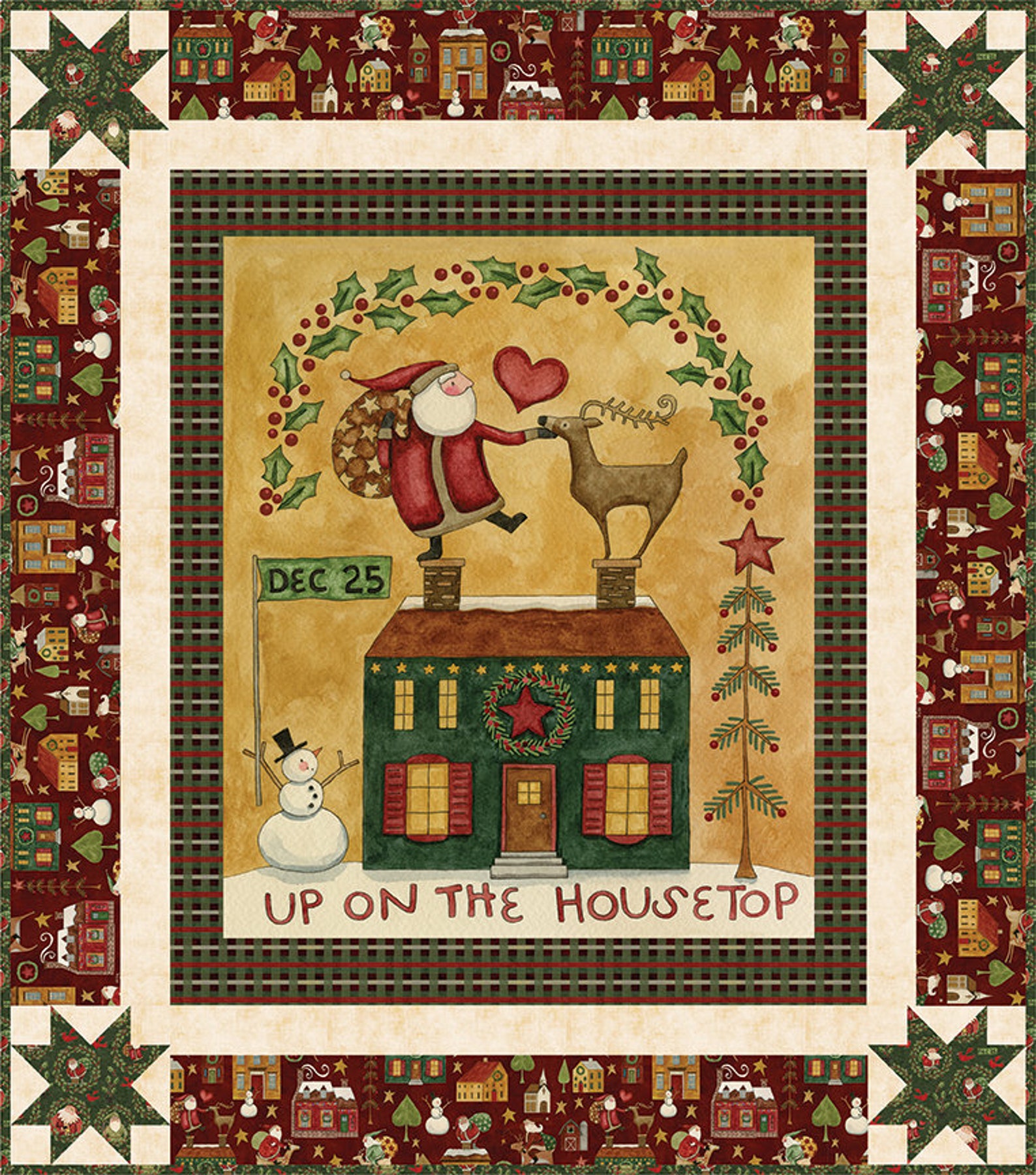 Santa Holly Cotton Fabric, up on the Housetop C14731, Teresa Kogut ...