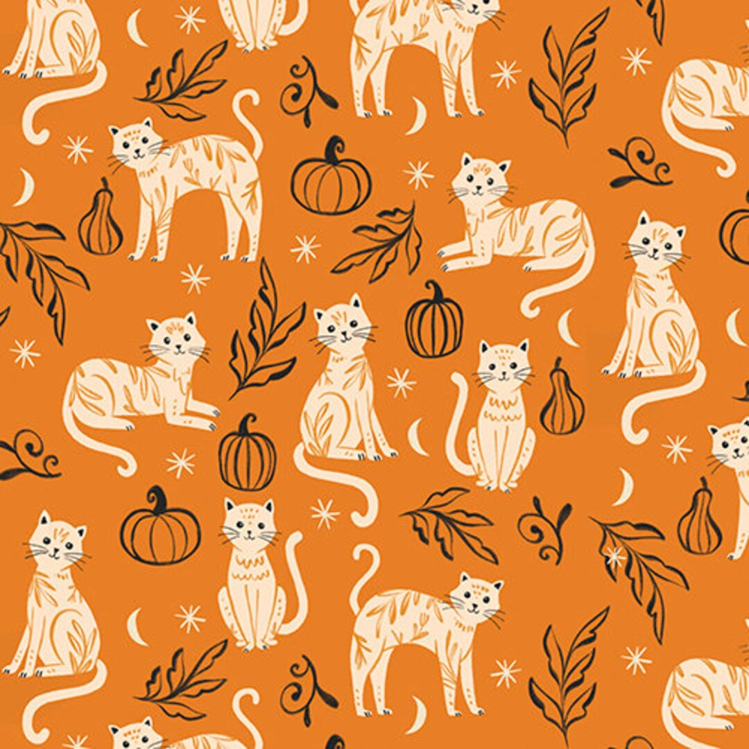 Cutsie Cats Cotton Fabric, Too Cute to Spook 20862-ORG 3 Wishes ...
