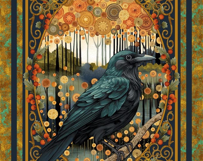 Crow Portrait Panel Cotton Fabric, Crow-mazing 3447P-38 Henry Glass ...