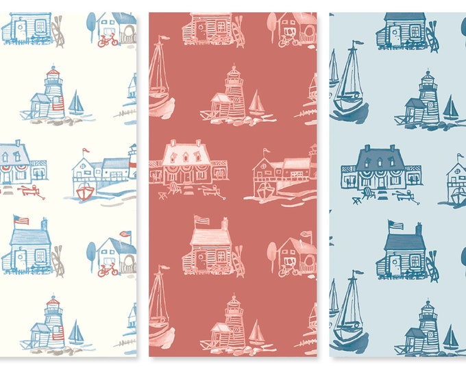 Seaside Scenic Cotton Fabric, Portsmouth Amy Smart Riley Blake ...
