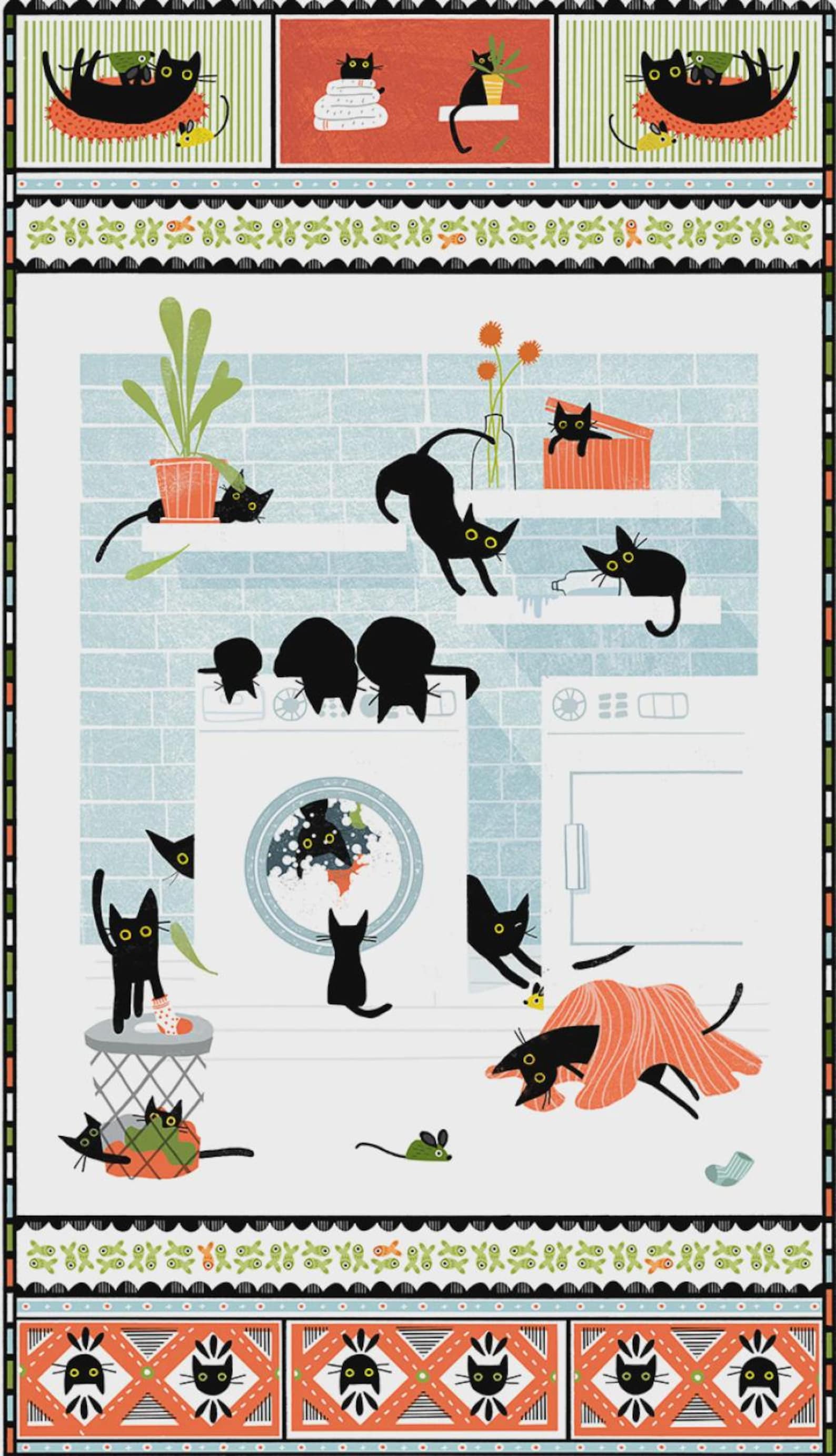 Cats in the Laundry Panel Cotton Fabric, Leezaworks Dear Stella DLW3295 ...