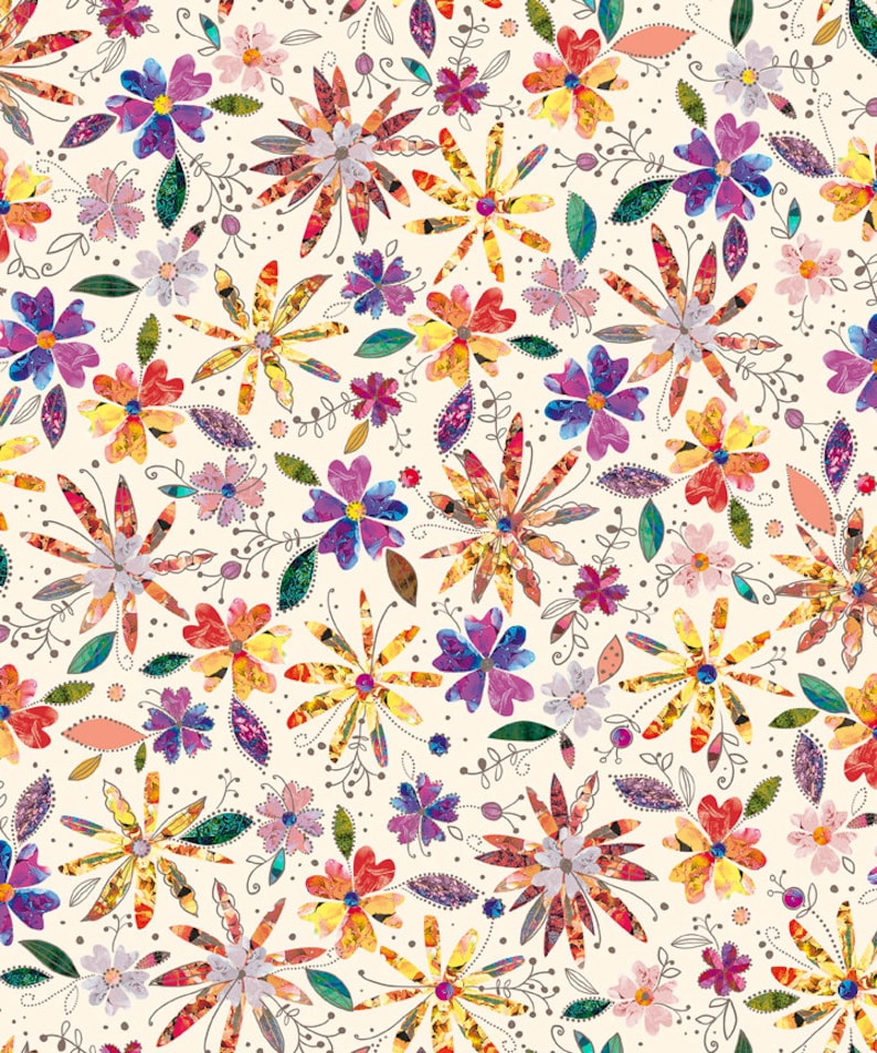 Packed Floral Cotton Fabric Prismatic Blooms Turnowsky QT - Etsy