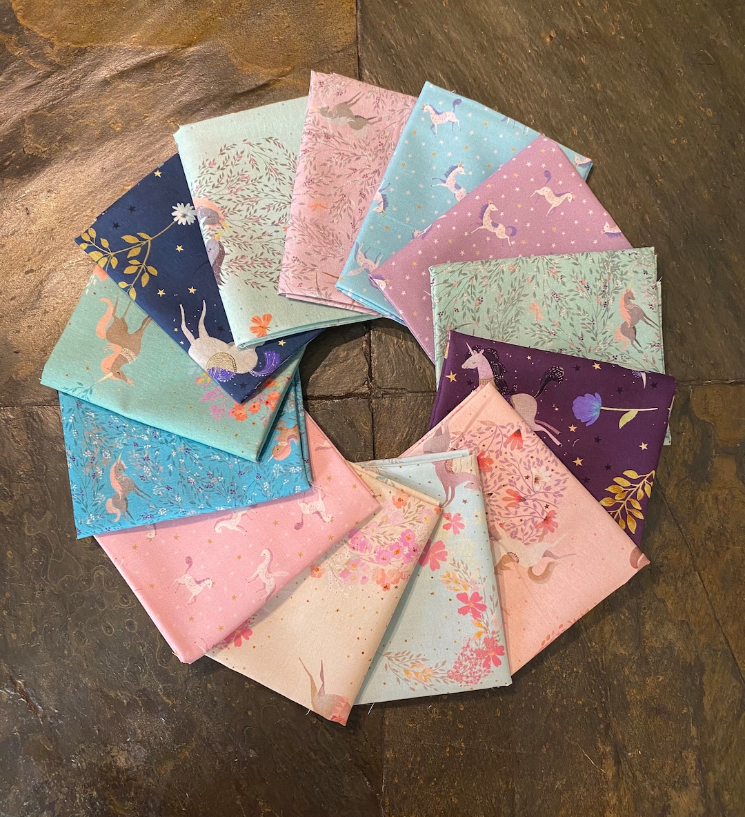 13 Pc Unicorn Meadow Fat Quarter Bundle W/optional Panel, Robert Kaufman Easy Wall Hanging ...