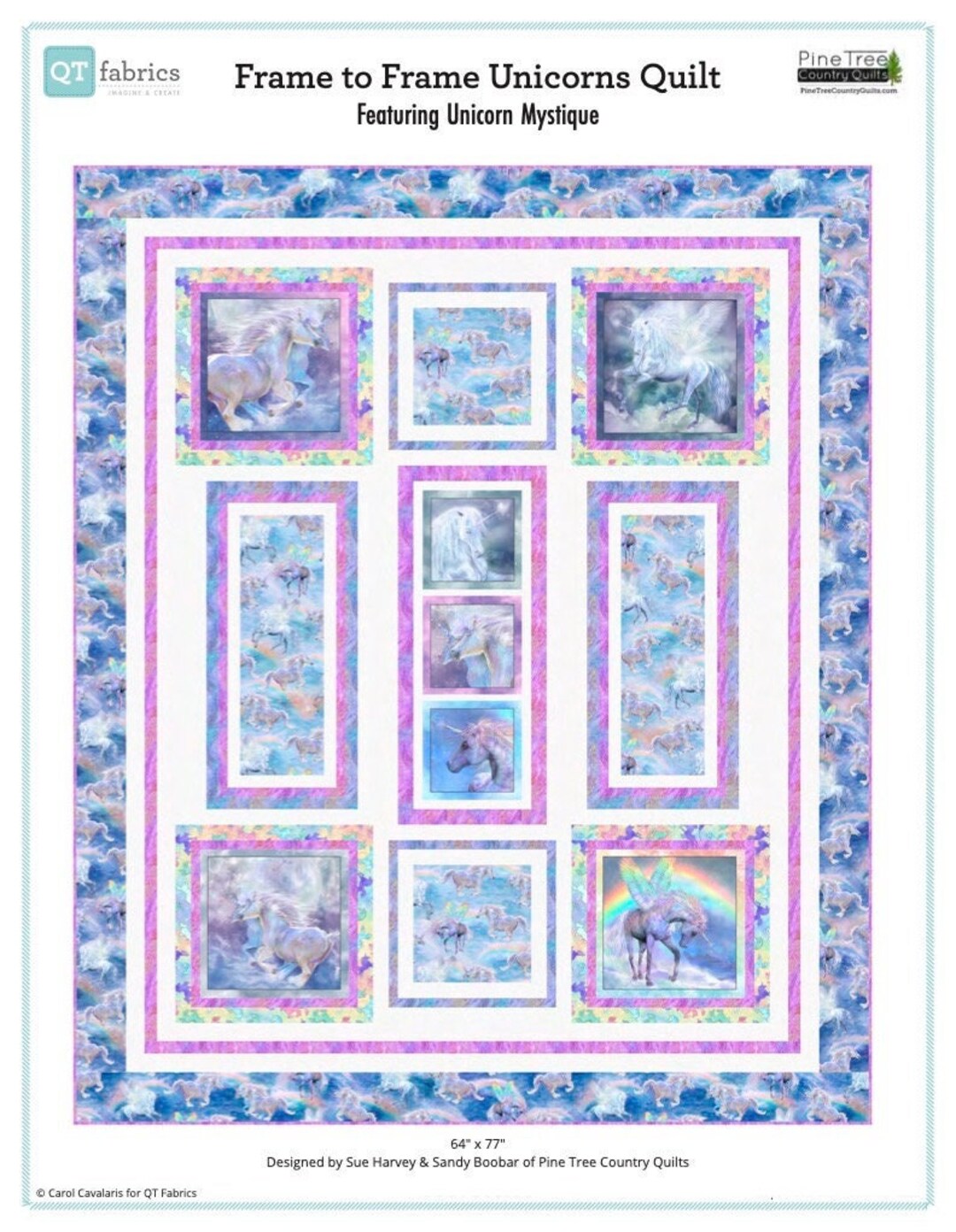 Frame to Frame Unicorns Quilt Kit With Fabric and Pattern for 64x77 ...
