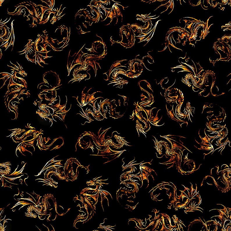 Dragon Linocut Cotton Fabric, Dragon Song 31154, Dan Morris Creative ...
