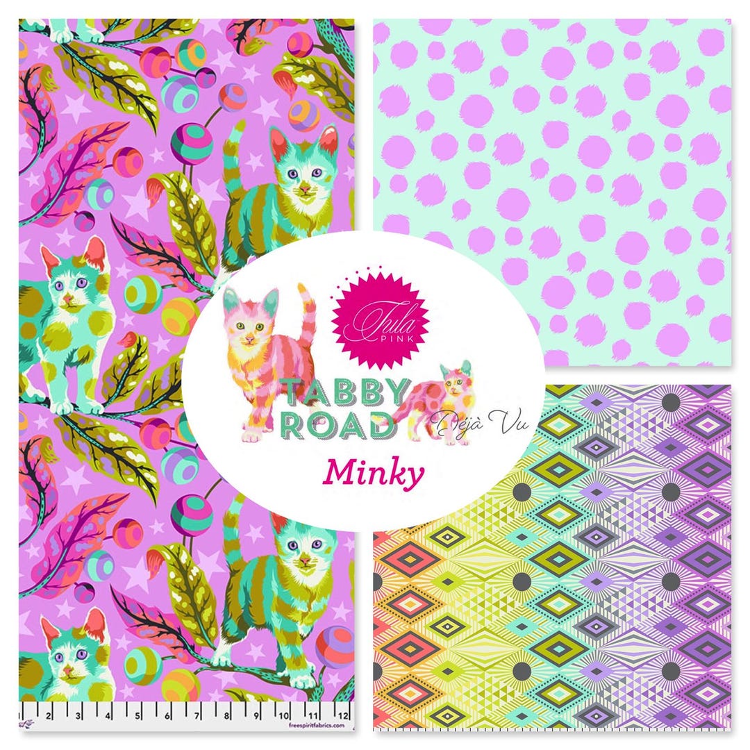 Club Kitty Minky Fabric, Tabby Road Déjà Vu, Tula Pink, Free Spirit ...