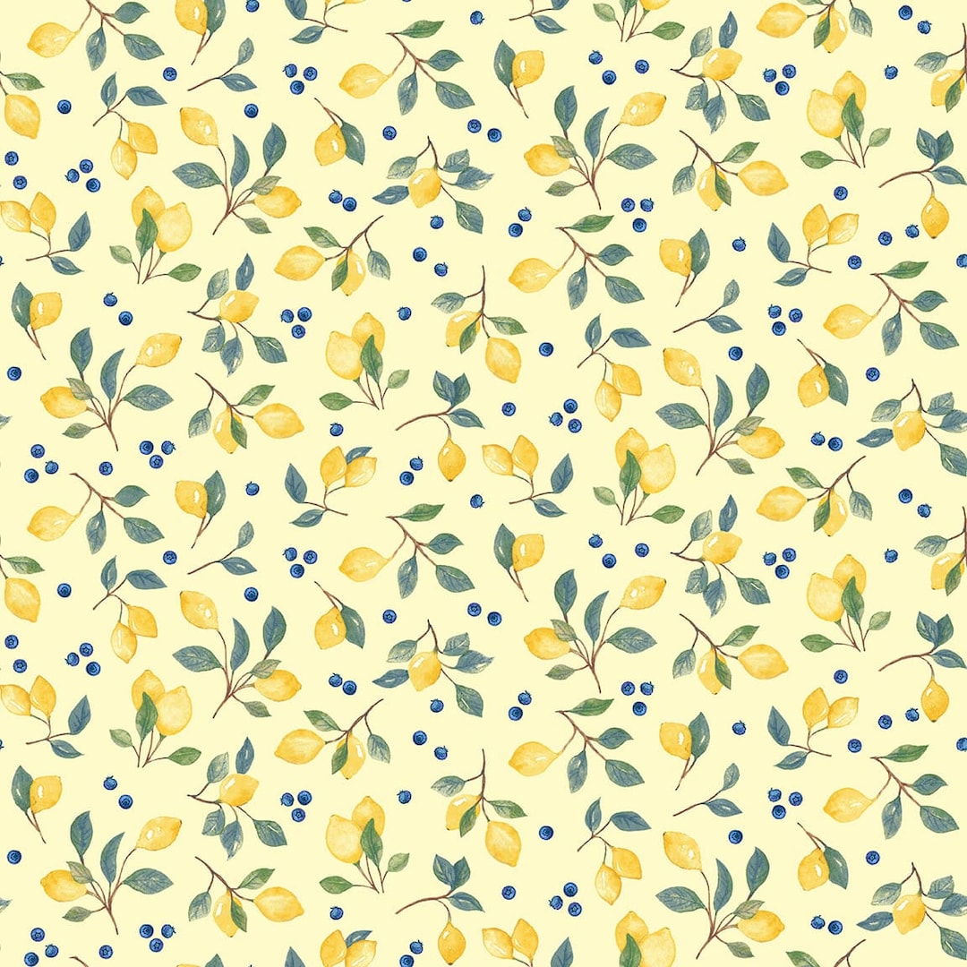 Lemons & Blueberries Cotton Fabric, 7507-44 Squeeze the Day Rebecca Canale Studio E FQ Fat ...