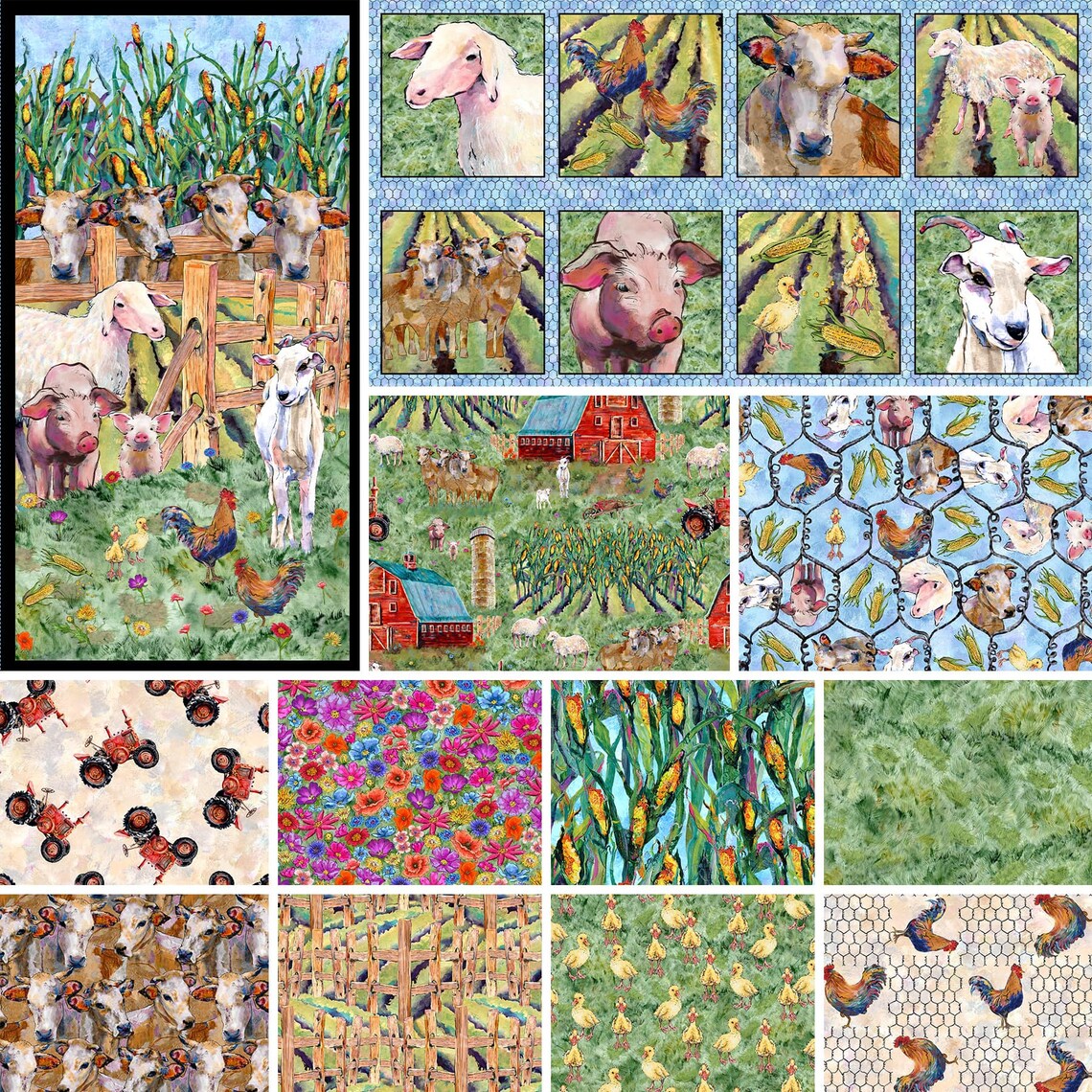 24" Farm Panel Cotton Fabric, 3259P-66 Out of Farms Way, Anne Gregory ...
