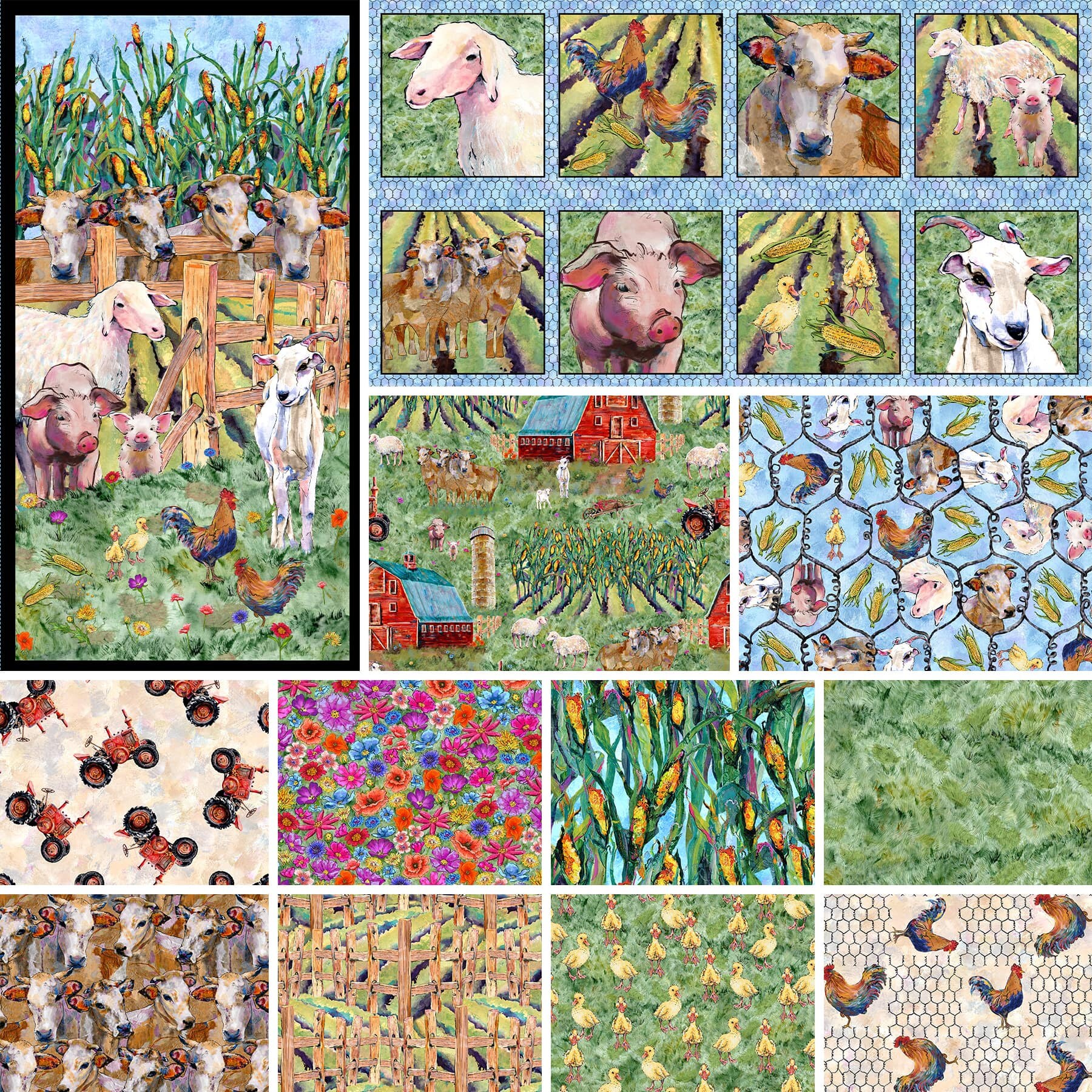 24" Farm Panel Cotton Fabric, 3259P-66 Out of Farms Way, Anne Gregory ...