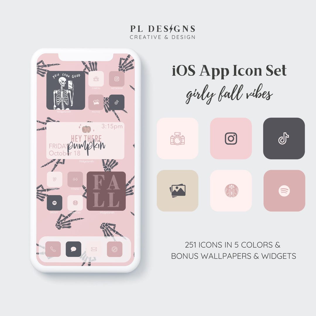 Ios App Icon Set - Girly Pink Fall Vibes | iPhone Icon Set | Icons With ...