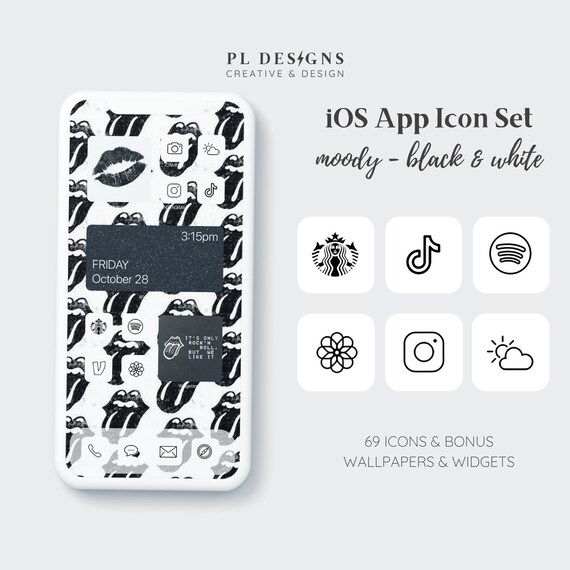 Ios App Icon Set Moody Black and White Iphone Icon Set - Etsy