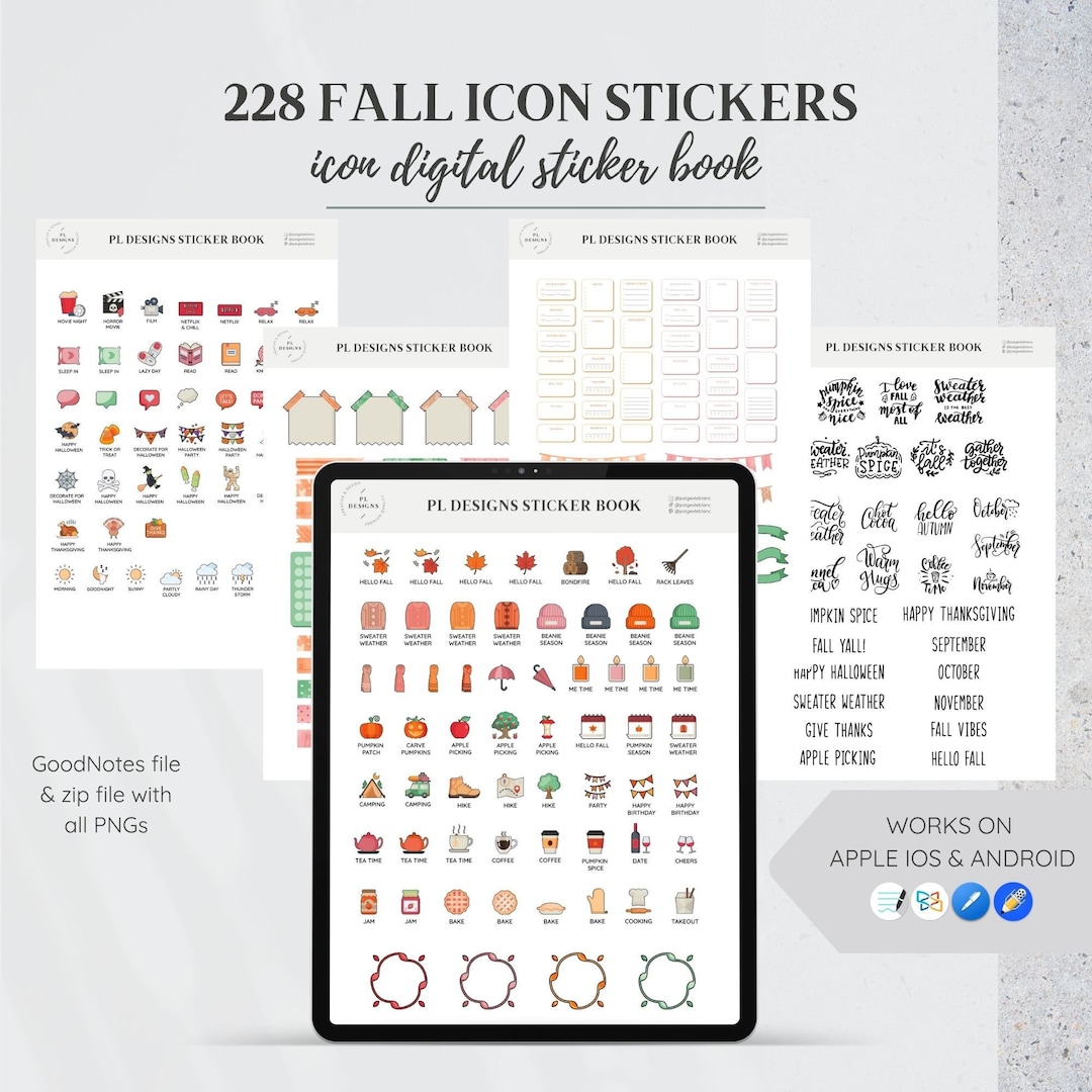 Fall Digital Icon Stickers, Daily Planner Stickers, Pre-cropped iPad ...