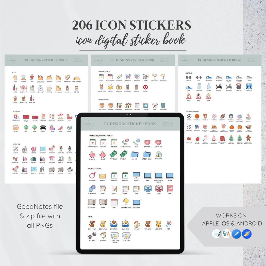 Digital Icon Stickers | 206 Stickers | Daily Planner Stickers, Pre ...