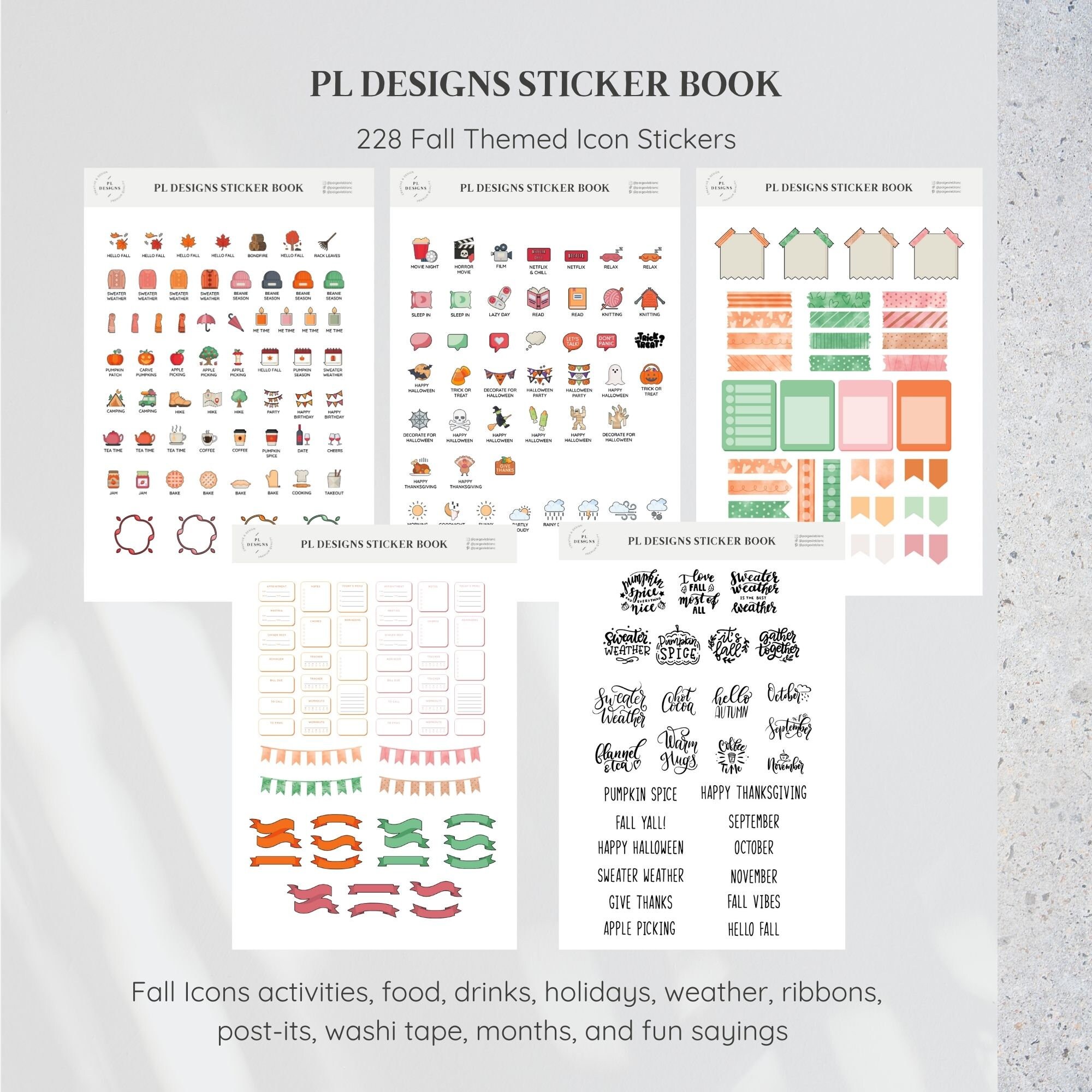 Fall Digital Icon Stickers, Daily Planner Stickers, Pre-cropped iPad ...
