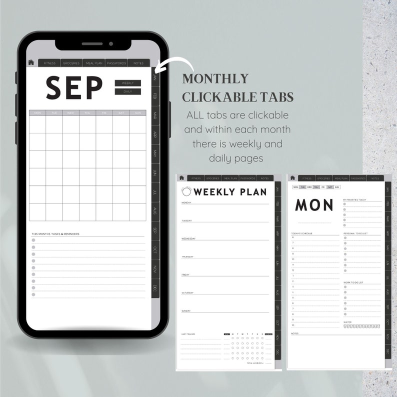Digital Pocket Planner Minimal Modern Aesthetic, iPhone and Android ...