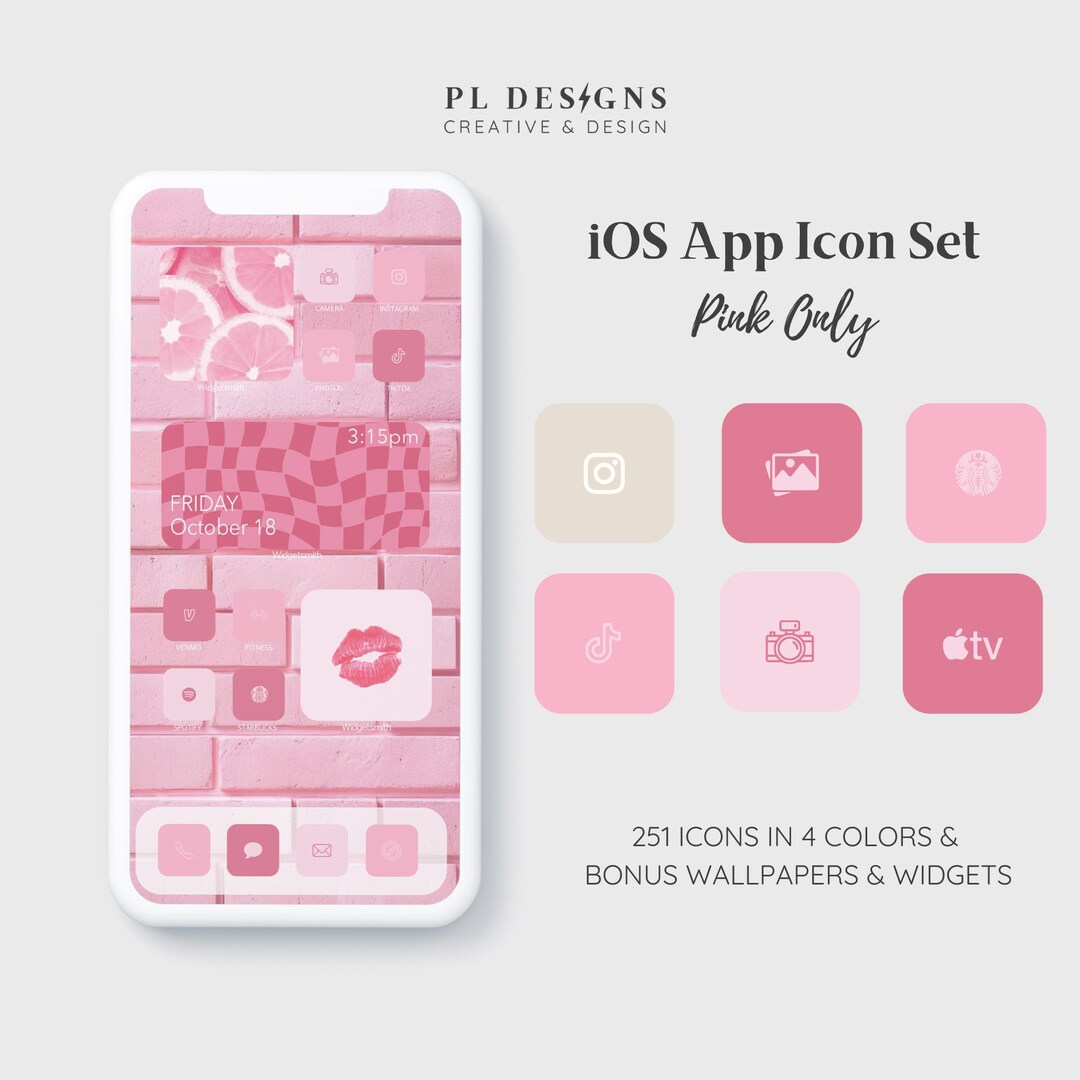 Ios App Icon Set - Girly Pink Only | iPhone Icon Set | Icons Bonus ...