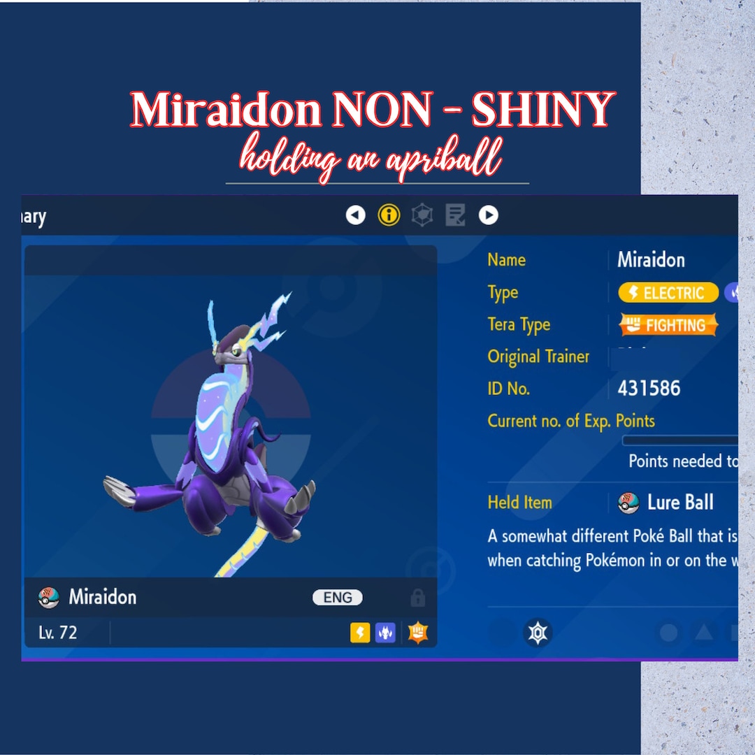 Miraidon NON SHINY Pokemon / Pokemon Scarlet and Violet / Held Item ...