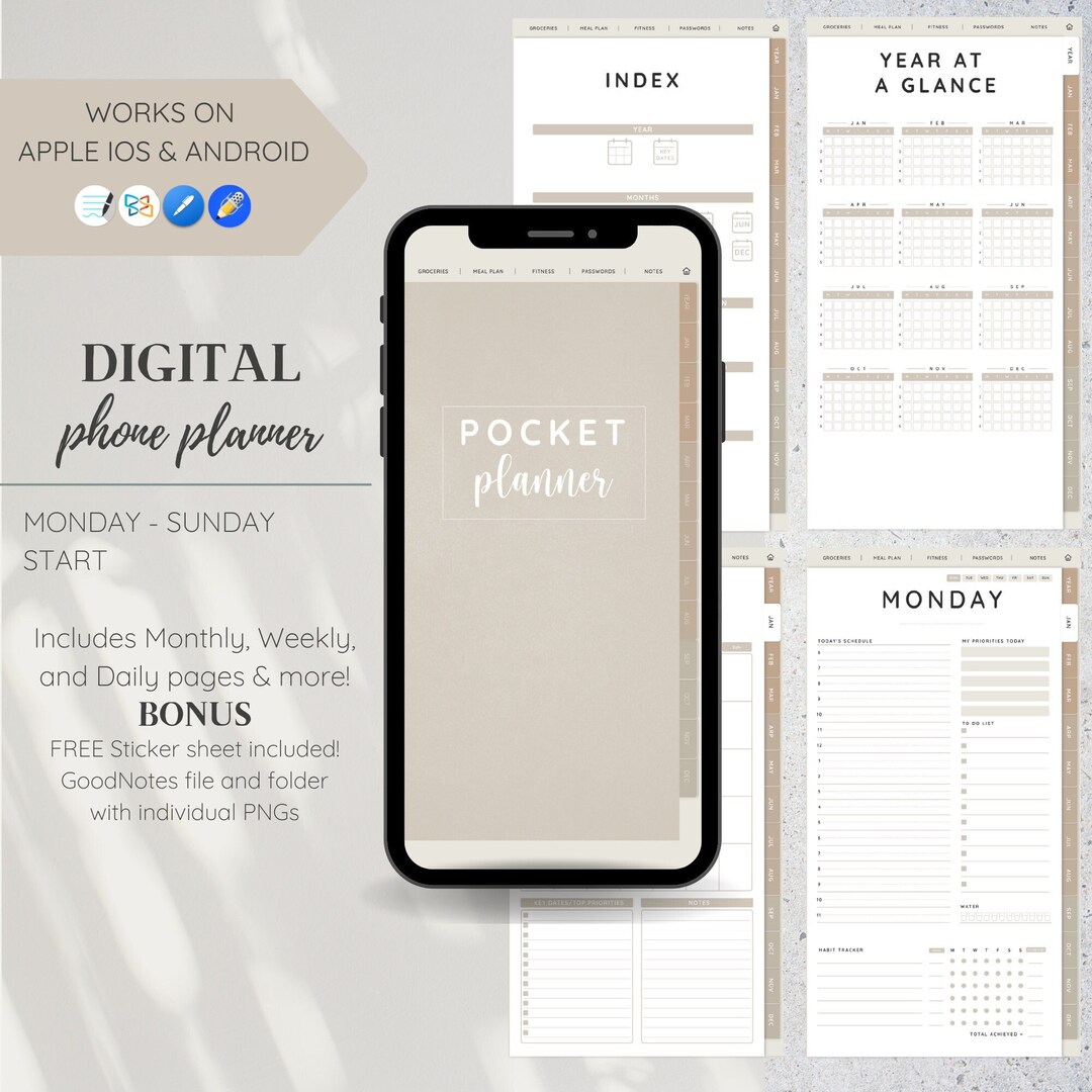 Digital Pocket Planner - Beige Minimal Modern Aesthetic, iPhone ...