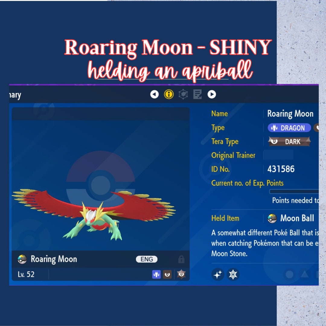 Roaring Moon SHINY Pokemon / Pokemon Scarlet and Violet / Held Item ...