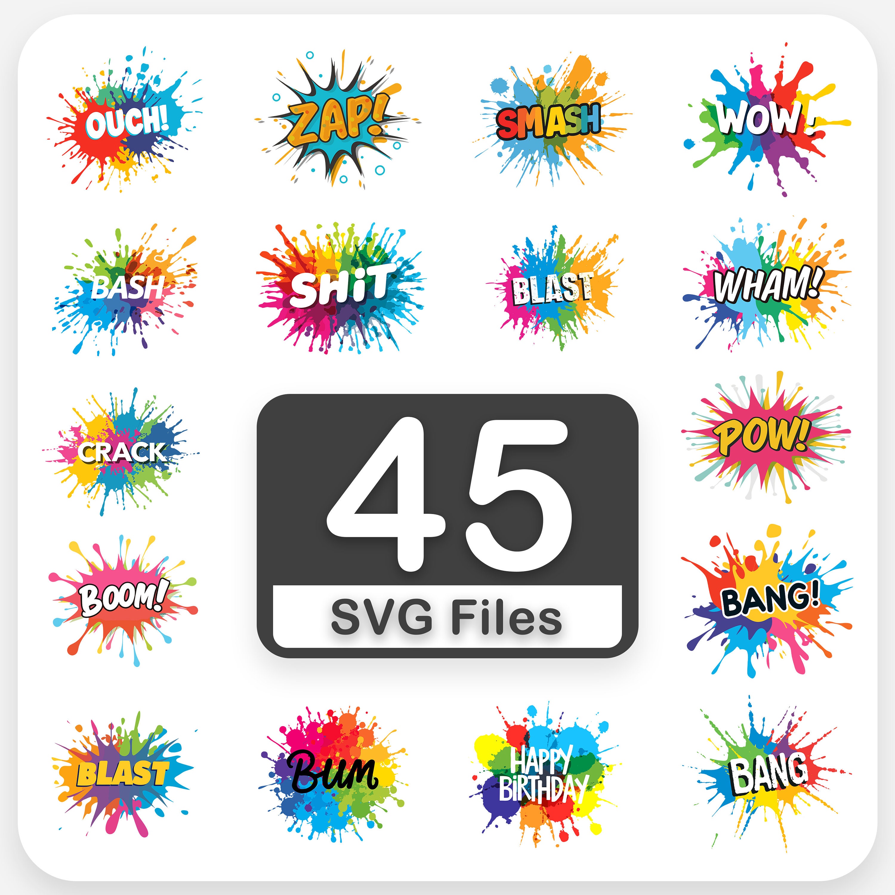 Comic Style Bubbles TEXT PNG CLIPART - Bundle of 45 Png | Svg | Eps ...