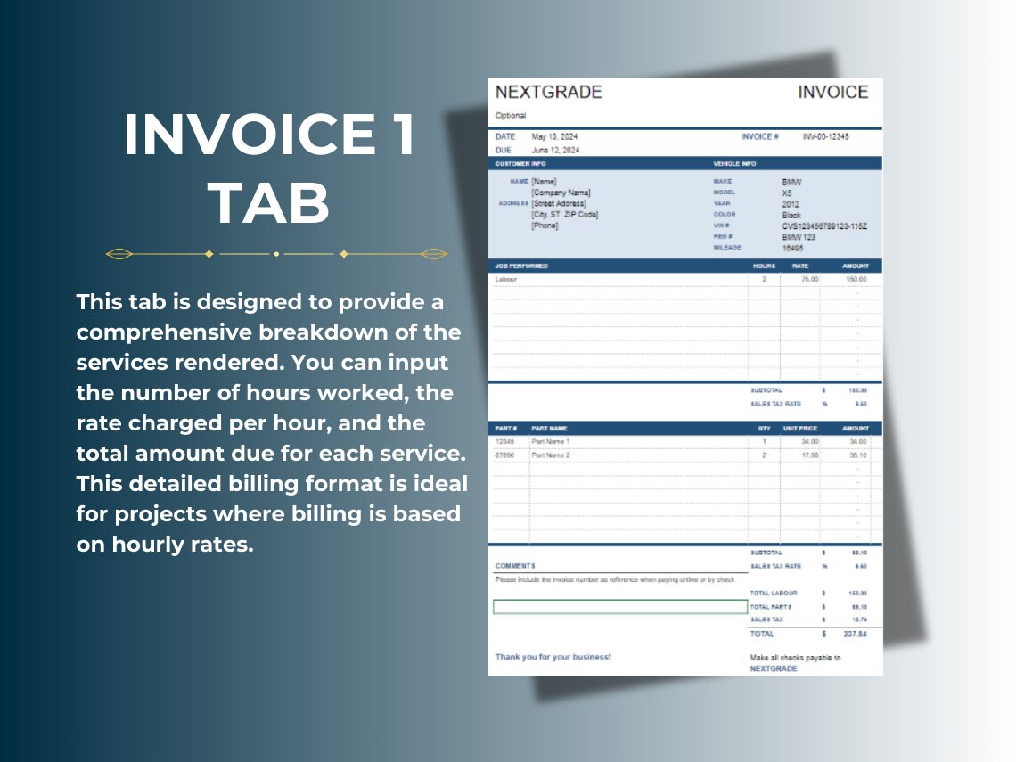 Excel Invoice Template | Google Sheet Customizable, Editable, and Ready ...