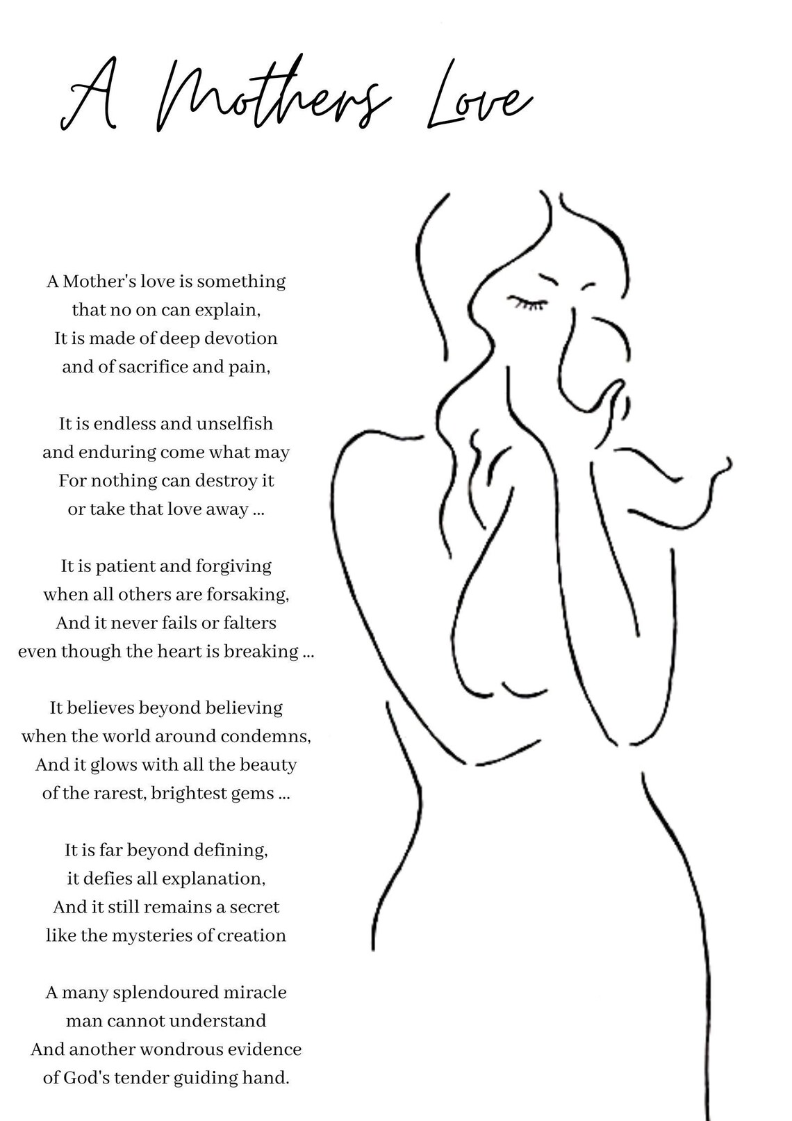 A Mothers Love Poem, Mothers Day Gift, Mothers Poem, Mothers Day Poem ...