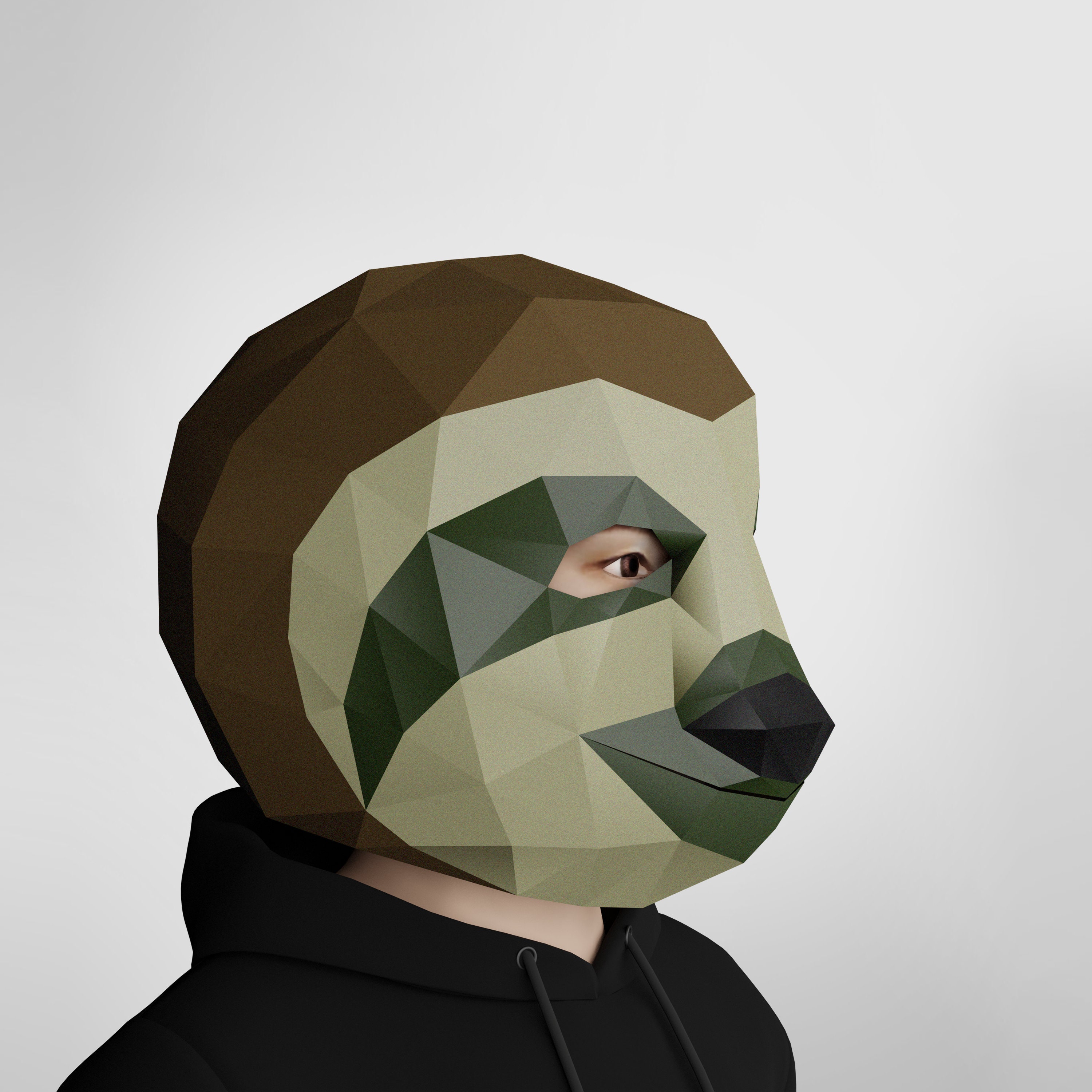 Sloth Papercraft Mask, DIY Halloween Digital Mask Template, Low Poly 3d ...