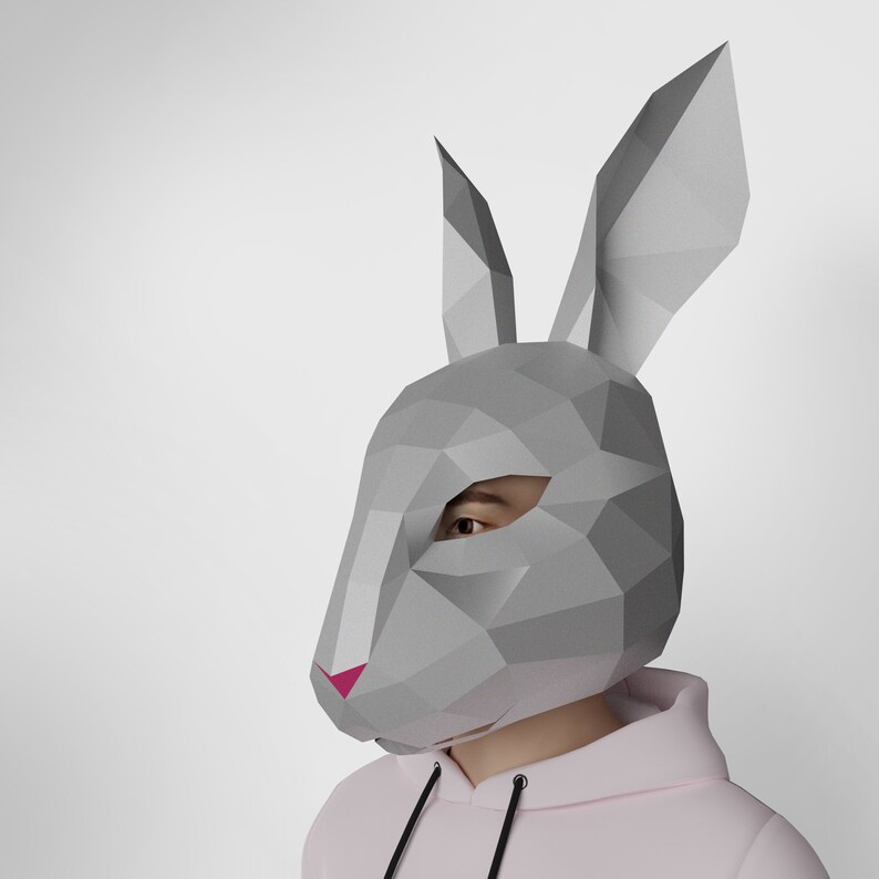 Rabbit Papercraft Full Mask,diy Easter and Halloween Digital Mask ...