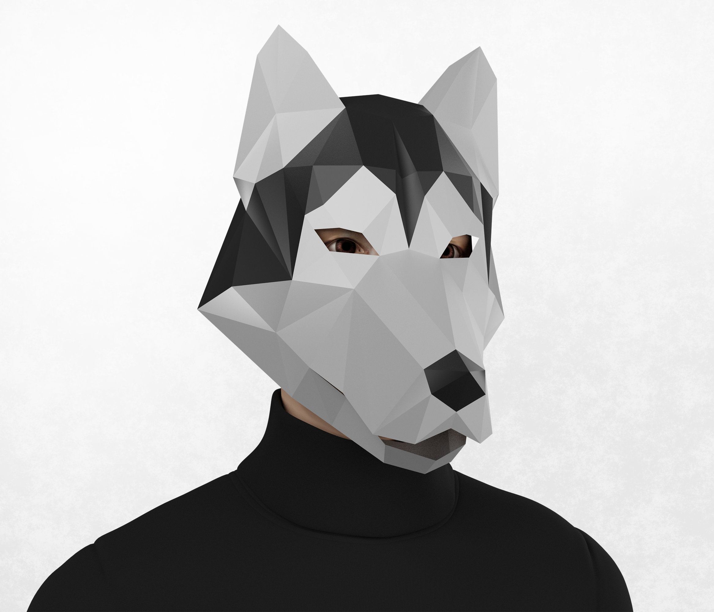 Husky Papercraft FACE Mask, DIY Mask Template, Low Poly 3d Mask ...