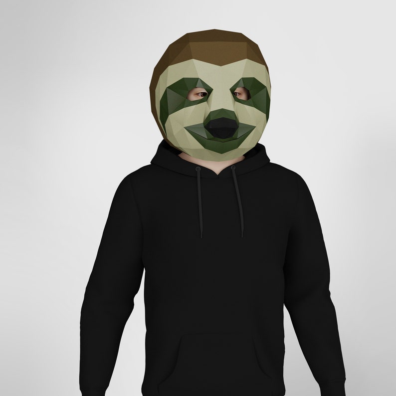 Sloth Papercraft Mask, DIY Halloween Digital Mask Template, Low Poly 3d ...