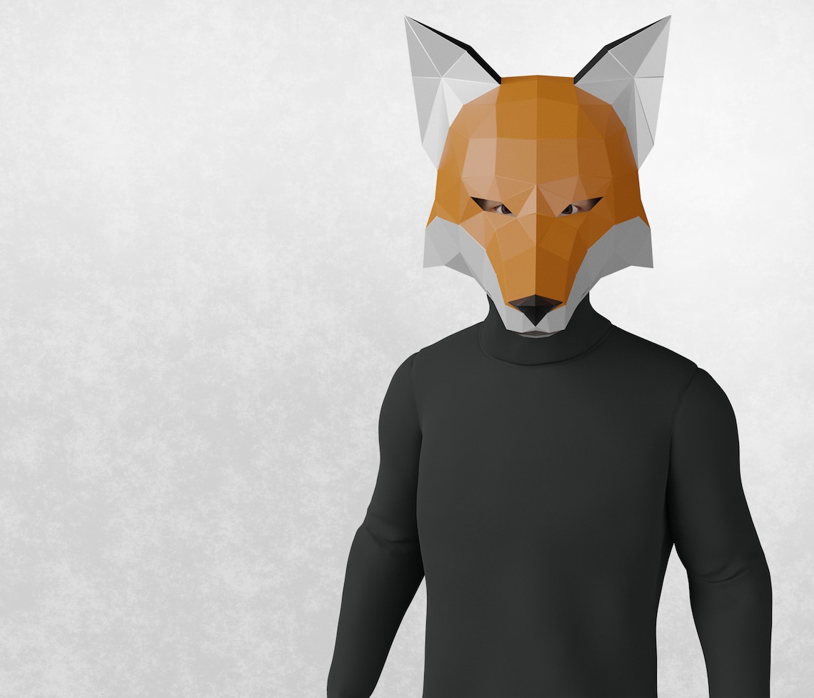 Fox Papercraft Mask, DIY Mask Template, Low Poly 3d Mask, Cosplay Mask ...