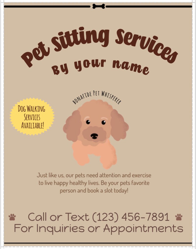 Dog Sitter Flyer, Dog Walker Flyer, Custom Flyer, Pet Walker Flyer ...