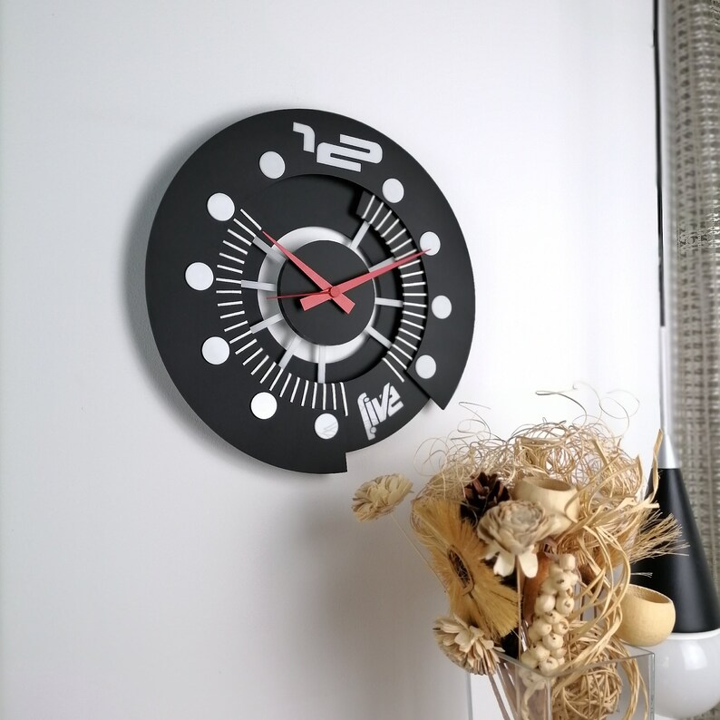 Round Modern Black Wall Clock Industrial Style Gift - Etsy