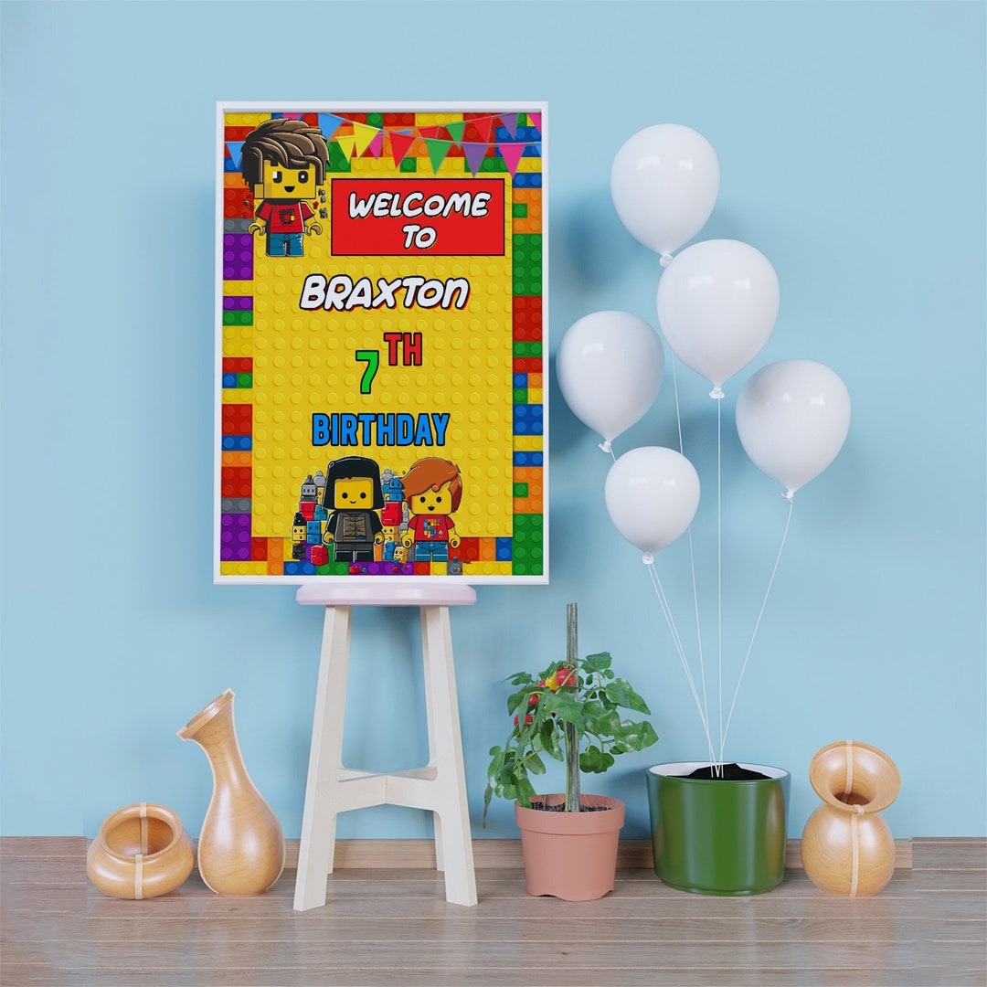 Printable Brick Welcome Sign Building Block Birthday Sign Brick Cube ...