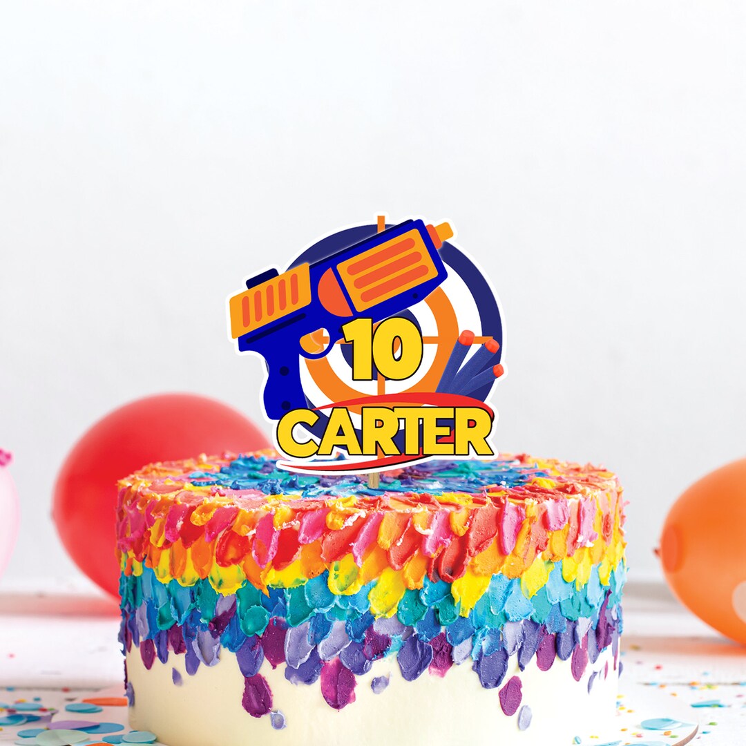 Printable Dart Gun Cake Toppers Gun War Birthday Party Decorations Dart ...