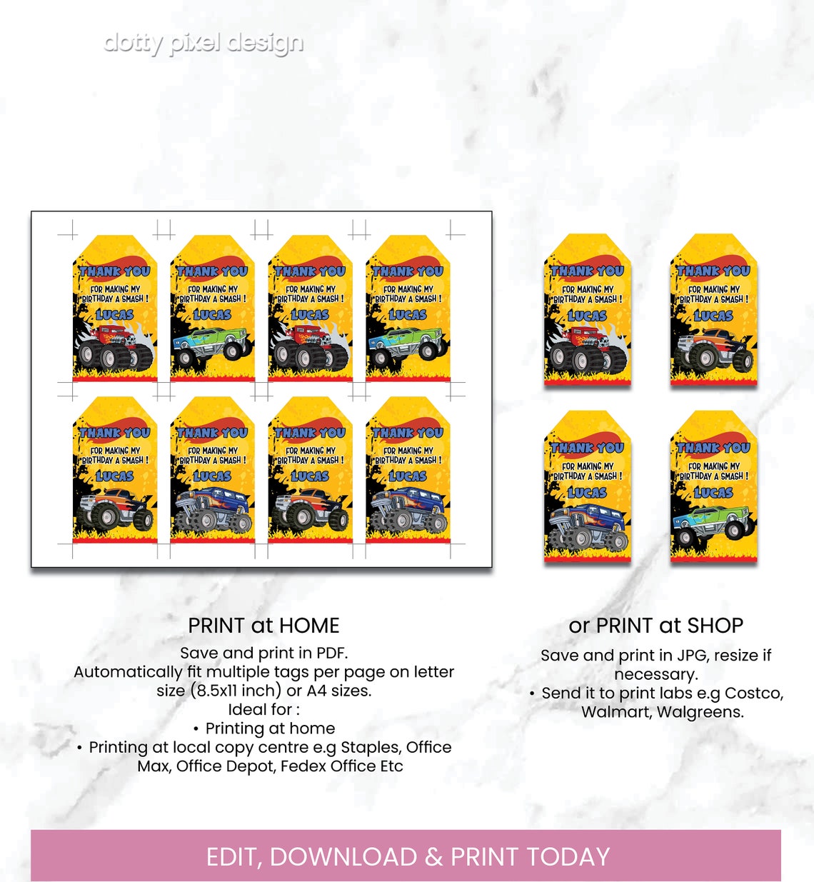 Monster Truck Favor Tag Monster Truck Thank You Tag - Etsy