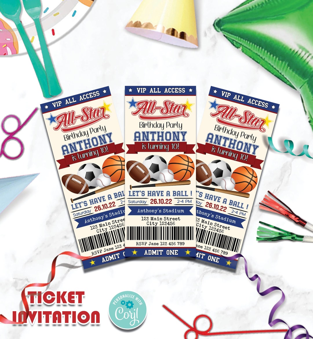 All Star Sport Ticket Invitation Printable Sport Birthday - Etsy