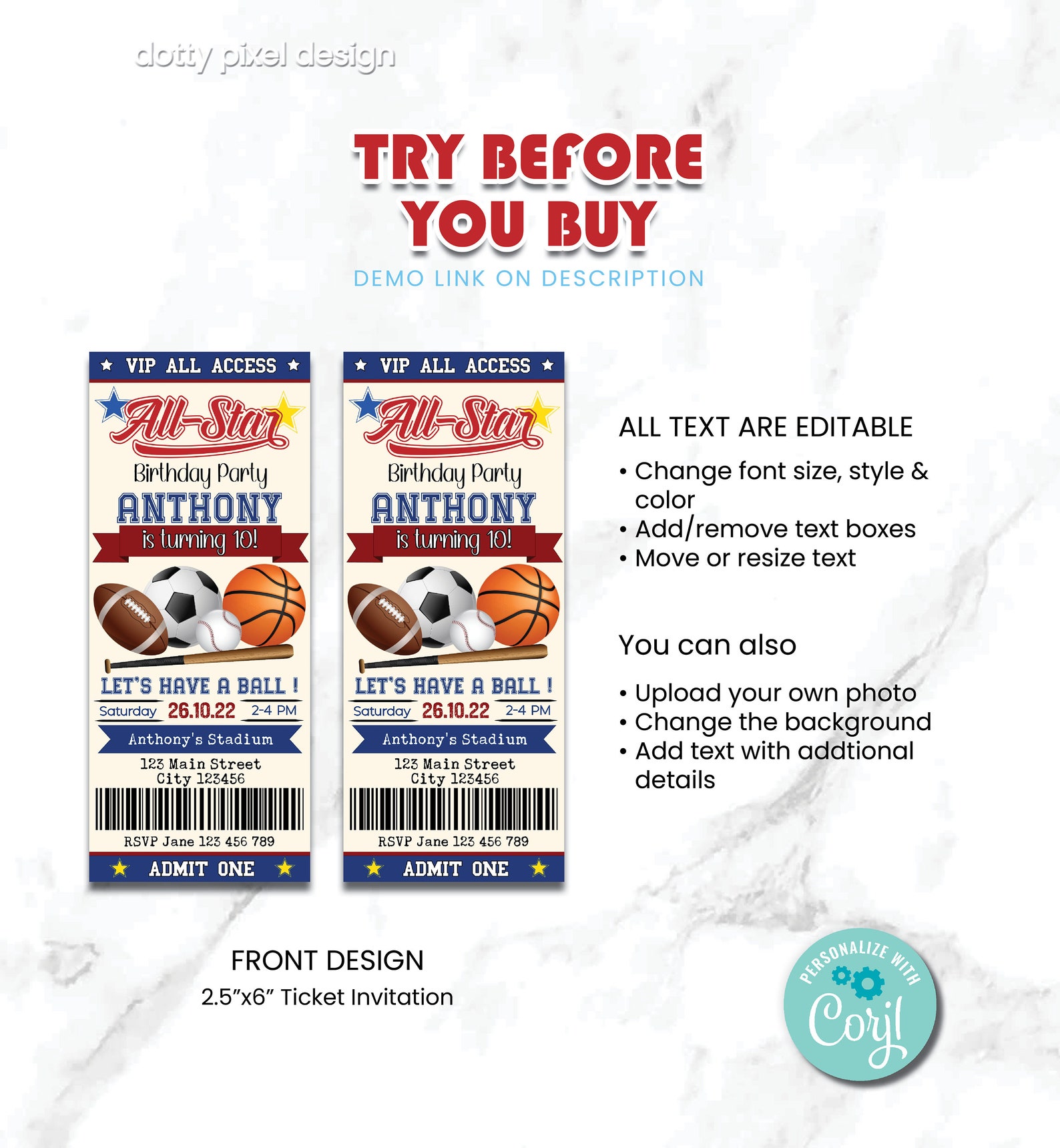 All Star Sport Ticket Invitation Printable Sport Birthday - Etsy