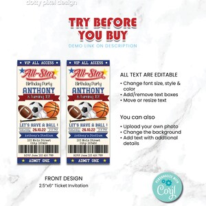 All Star Sport Ticket Invitation Printable Sport Birthday - Etsy